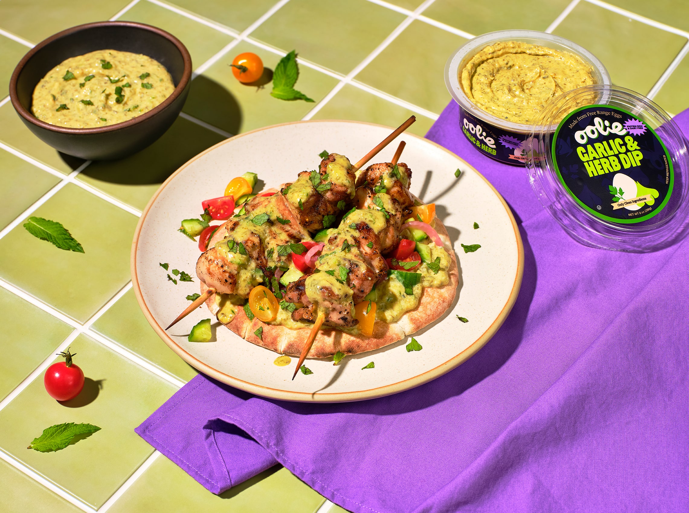 Shawarma Skewers with Garlic and Herb Tzatziki Recipe - Oolie